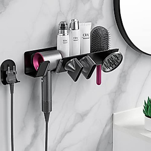 Hair Dryer Holder for Dyson Supersonic - Wall Mounted, Black Strong Magnetic Bracket Organizer for Attachments, Space-Saving Blow Hair Dryer Storage Shelf, Sturdy Bathroom Hair Care Tool Rack