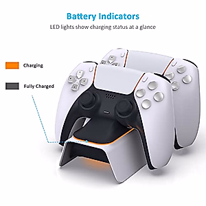 NexiGo PS5 Controller Charger with Thumb Grip Kit, Fast Charging AC Adapter, Dualsense Charging Station Dock for Dual Playstation 5 Controllers with LED Indicator, White