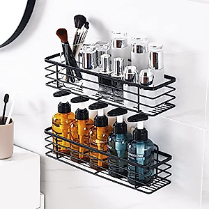 KES Adhesive Shower Caddy Rustproof Bathroom Shelf Organizer Wall Shower Basket Stainless Steel Matte Black 2 Pack, BSC204S36DF-BK-P2