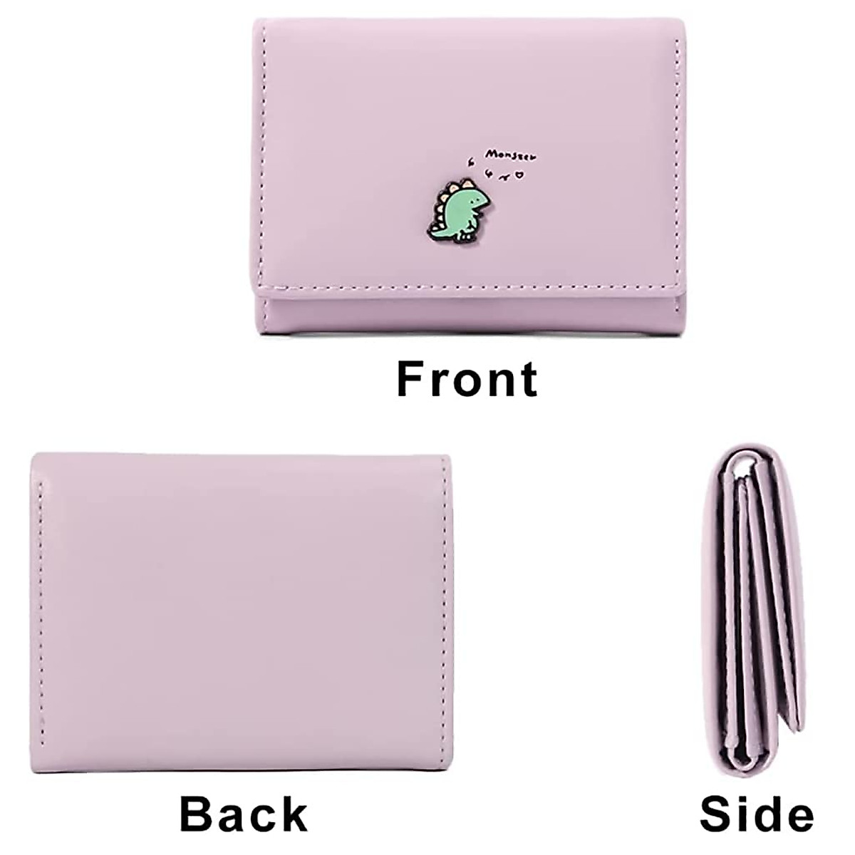 YaJaMa Cute Dinosaur Metal Badge Women Wallet PU Leather Small Slim Trifold Girls Credit Card Case Holder Organizer Purse with ID Window (Purple)