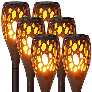 CONERIFE Solar Torch Lights 6 Pack (34 LED Large Size), Solar Outdoor Lights Garden, Solar Torch Lights with Flickering Flame, Halloween Decorations Solar Pathway Lights Waterproof IP65 Auto On/Off