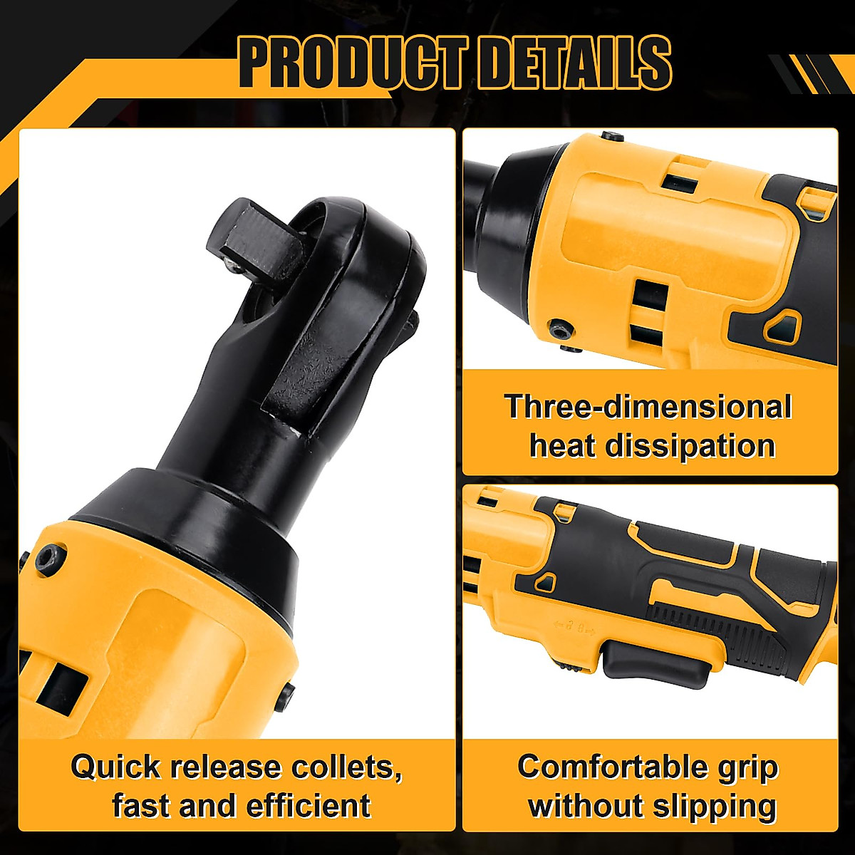 Daspom Cordless Ratchet Wrench 3/8", Electric Ratchet Wrench for DEWALT 20V MAX Battery, 45Ft-Lbs 320RPM with Variable Speed, 3/8" to 1/4" Sealed Head Ratchet, Bare Tool Only
