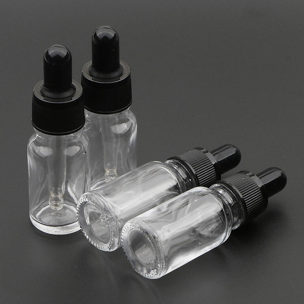 Kesell 8Pcs Glass Dropper Bottle Black Plastic Head Essential Oil Dropper Bottle 15ml Empty Refillable Clear Sample Storage Containers Vials, with Tapered Glass Droppers Black Screw Cap