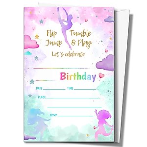 ISOVF 4" x 6" Jump Ballerina Birthday Party Invitation Cards With Envelopes (20 Sets) - Pink Dance Fill-In Style Party Invites- C20