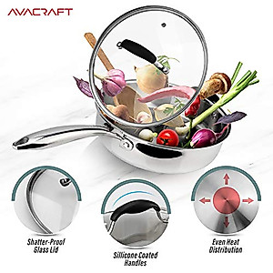 AVACRAFT 18/10 Tri-Ply Stainless Steel Saute Pan with Lid, Helper Handle, Induction Pan, Versatile Stainless Steel Skillet, Sauté Pans in our Pots and Pans cookware (3.5 Quarts)