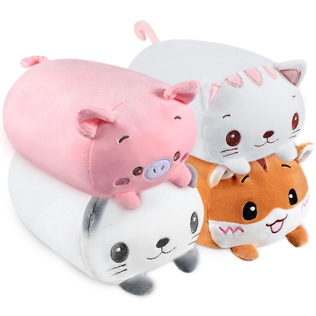 Skylety Plush Toys Set, 4 Pieces Cute Panda/Pig/Squirrel/Cat Stuffed Animal Toy Decoration Cuddly Plush Pillows Hugging Pillow Kawaii Plush Toy Comfortable Cushion Toy Gifts for Valentine, Birthday