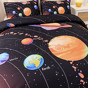 Ylehoc Twin Bedding Sets for Boys Girls Solar System Comforter Set Outer Space Bedding Set 3 Pieces 1 Space Comforter Twin and 2 Pillow Cases Kids Ultra-Soft Microfiber All Seasons for Bedroom Sofa