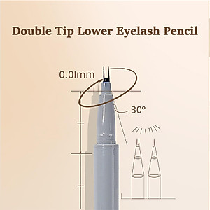 Jutqut 2PCS Double Tip Lower Eyelash Pencil, Natural Lower Eyelashes Liquid Pen, Waterproof Liquid Eyeliner 0.01 MM Double Tip Lower Lash Pen, Smudge proof, Long Wearing with Ultra-Fine Tip(Brown+Black)
