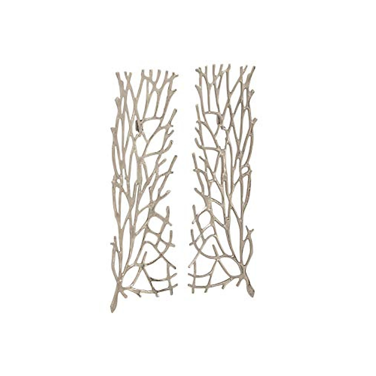 Deco 79 Aluminum Coral Inspired Wall Decor, Set of 2 10"W, 34"H, Silver