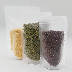 50 Pack Matte Frosted Clear Zipper Food Bags, MYANGHAOT Stand Up Pouch Bag Resealable Stand Up Candy Bags, Snack Food Tea Packing Dried Fruit Pouches (5.51" x 7.87")