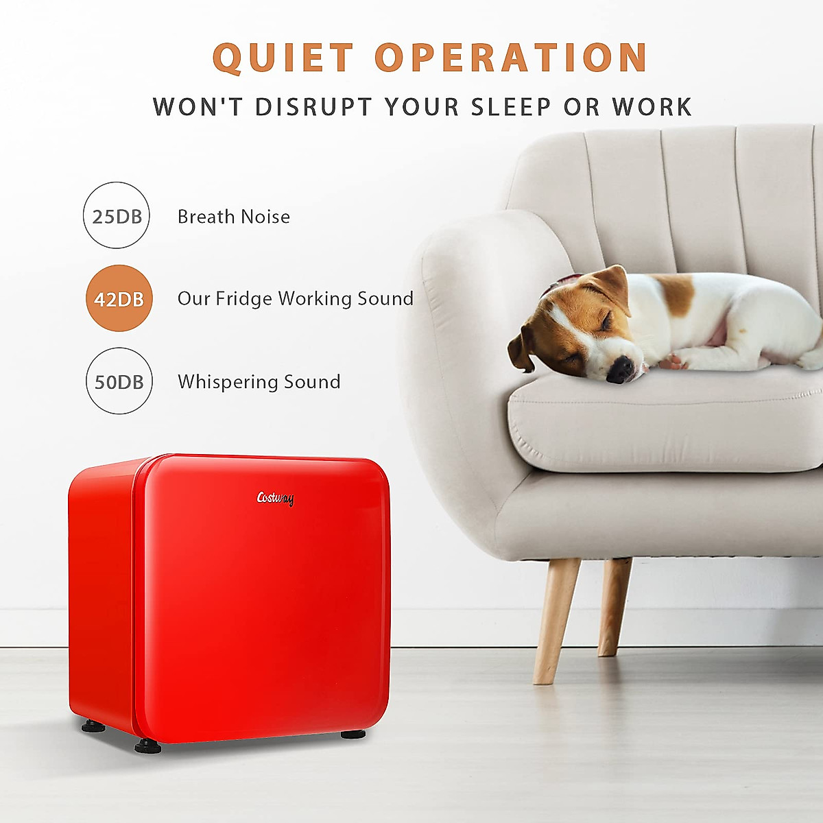 COSTWAY Compact Refrigerator, 1.6 cu ft. Single Door Small Fridge with Adjustable Temperature 32℉ to 50℉, Auto Defrost, Reversible Door, Removable Glass Shelves, Mini Fridge for Bedroom (Red)