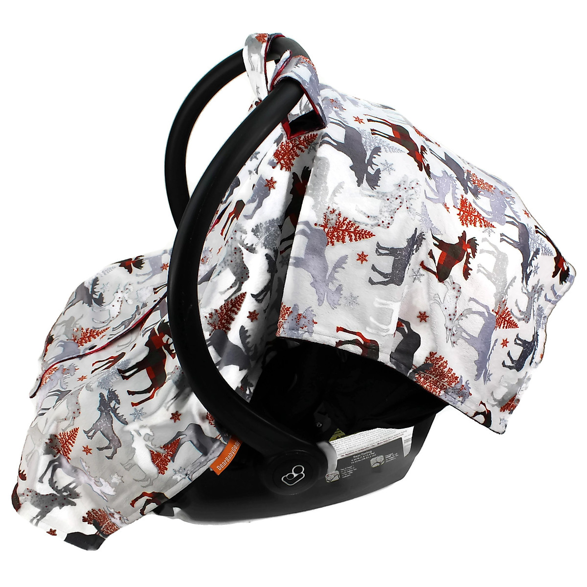 Dear Baby Gear Car Seat Canopy - Unisex Infant Car Seat Cover - Soft and Breathable Fabric - Fits Most Carseats - Winter Moose/Red Black Plaid - 40"x30"