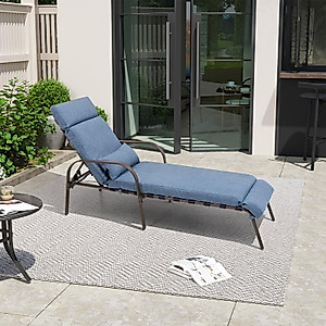 Crestlive Products Adjustable Chaise Lounge Chair with Cushion & Pillow, Outdoor Five-Position Recliner, All Weather for Patio, Beach, Yard, Pool (1PC Dark Blue)