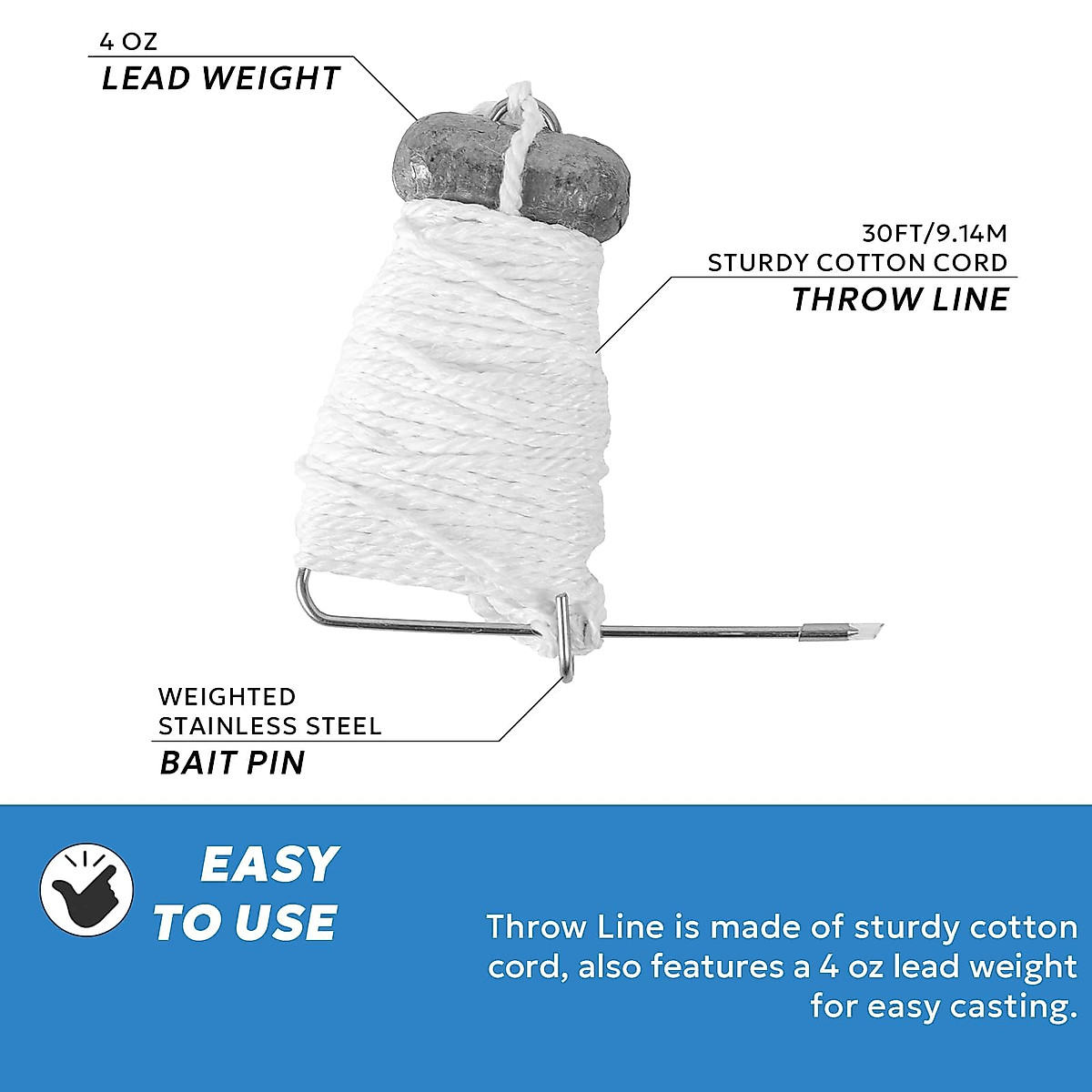 A1FISHER 3Packs Crab Throw Line Length 30FT/9.14M with 4OZ Lead Weight