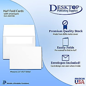 80lb White Half Fold Greeting Cards & Envelopes - Paper Measures (11" X 8 1/2") and Half Folds to (5 1/2" X 8 1/2") - 40 Cards with Envelopes - Desktop Publishing Supplies, Inc.™ Brand