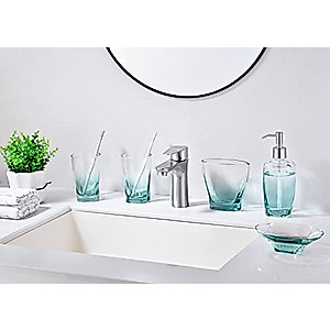 Rzoeox Bathroom Accessory Set, Lead-Free Glass 5-Piece Bath Ensemble Gift Includes Soap Dispenser,Toothbrush Holder, Tumbler, Soap Dish for Home, Office, Superior Hotel, Gradient Lake Green