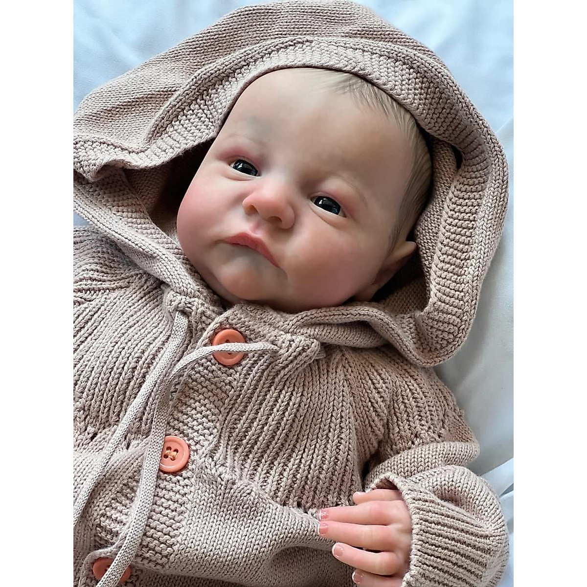 Anano 19 Inch Reborn Doll Open Eyes Levi Soft Slicone Baby Boy with Handcrafted Newborn Baby Girl Handmade Long Sweater Hair Band Real Life Newborn Preemie Nurturing Accessory Birthday Gift¡­