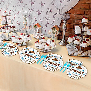 gisgfim 96Pcs Cowboy Baby Shower Plates and Napkins Party Supplies Western Cowboy Party Birthday Tableware Set A Little Cowboy is on the Way Party Decorations for Boy Baby Shower Serves 24