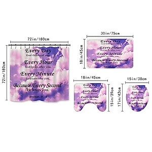 Dexsawoi 4-Piece Bible Verse Shower Curtain Set with Non-Slip Religious Carpet, Toilet lid, and Bath mat, with Inspiring Thoughts and Prayers. Bathroom Curtain with 12 Hooks 72 x 72 inches
