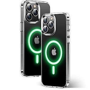Meifigno Clear Luminous Magnetic Case for iPhone 13 Pro Max case (6.7 inch), [Compatible with MagSafe & Glow in The Dark], Hard PC with Soft Edges Magnetic iPhone 13 Pro Max Case-Luminous Clear