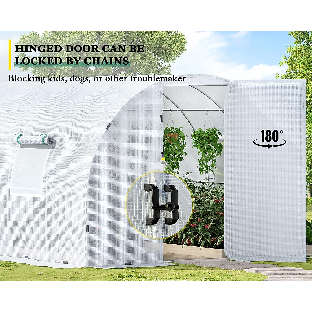 Papababe 20x10x7.5 FT Extra high Large Walk-in Greenhouse for Outdoors, Upgraded Swing Door, Heavy Duty Galvanized Steel Frame Tunnel Greenhouse kit, Reinforced PE Cover & Film Clips, White