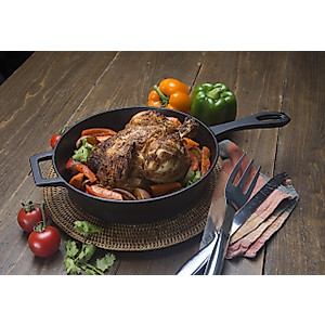 Bayou Classic 7445 5-qt Cast Iron Covered Skillet w/ Domed Self-Basting Lid Features w/ Helper Handle Perfect For Searing & Braising Baking Apple Pies & Cobblers