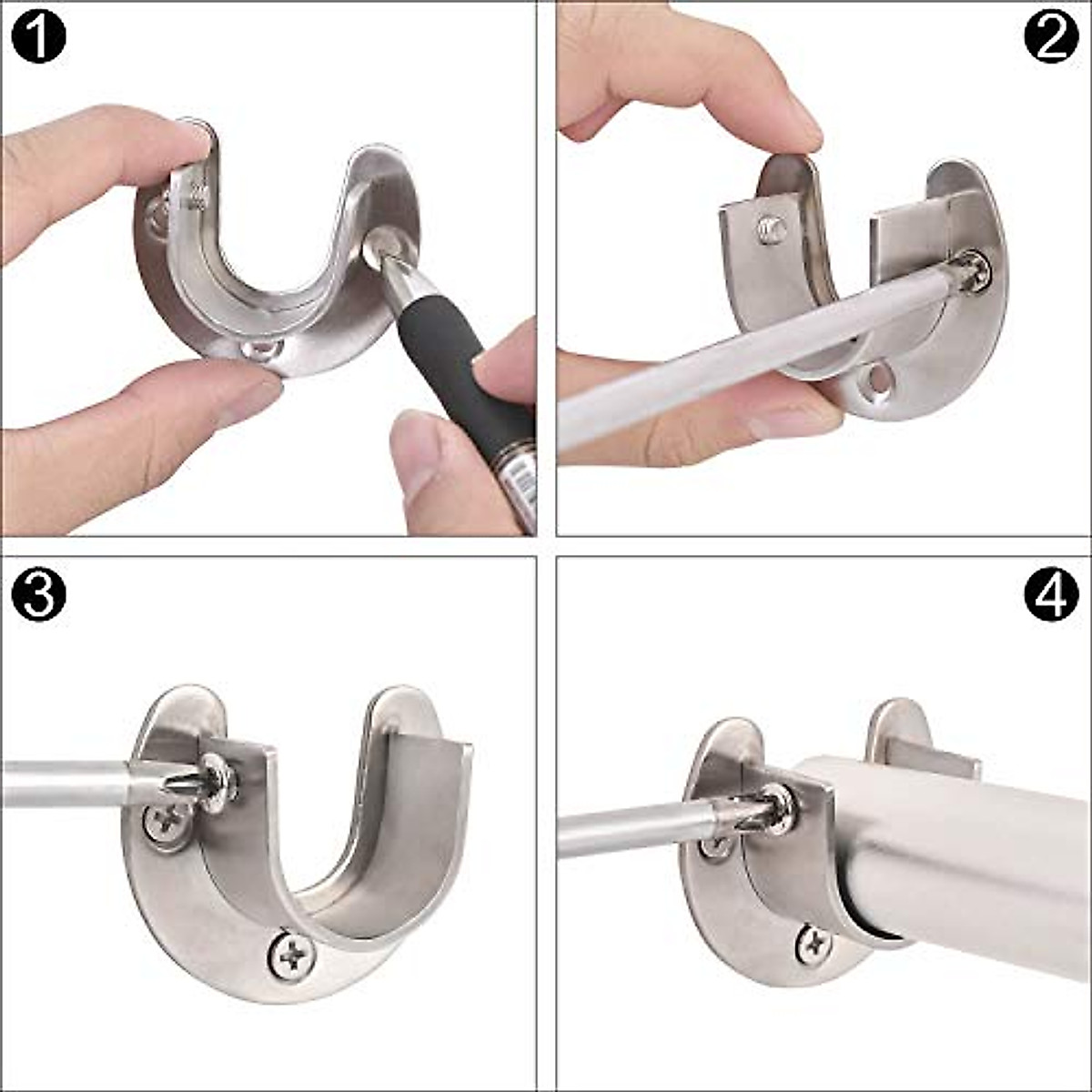 Closet Rod Brackets Heavy Duty Stainless Steel Closet Rod Holder U Shape Socket Bracket End for Shower Rod Holder Closet Rar Bracket Closet Pole Socket 1 inch Curtain Rod Bracket with Screws 2 Sets