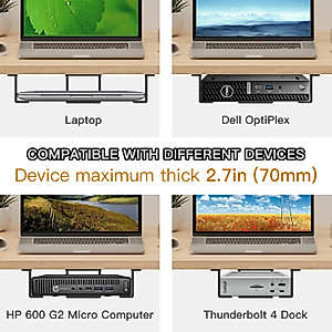 Under Desk Laptop Mount, Under Desk Shelf Bracket Compatible with Devices Tall Maximum 2.7”, Aluminum Under Desk Laptop Holder Stand Tray for Laptop, MacBook, Keyboard, Modem, Playstation 4 & More