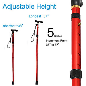 Walking Stick/Canes,Foldable, Collapsable Cane Hiking Pole Height Adjustable, Lightweight Anti-Slip for Travel Outdoor Hiking Help Balance for Men and Women Seniors(red)