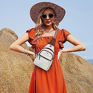 LATMAP Sling Bag For Women Faux Leather Anti Theft Small Casual Daypack Backpack Fanny Pack Crossbody Chest Bags Purse Waterproof Beige