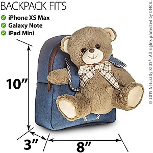 Naturally KIDS Teddy Bear Backpack, Teddy Bear Stuffed Animal, Bear Toys 3 Year Old Boys Girls