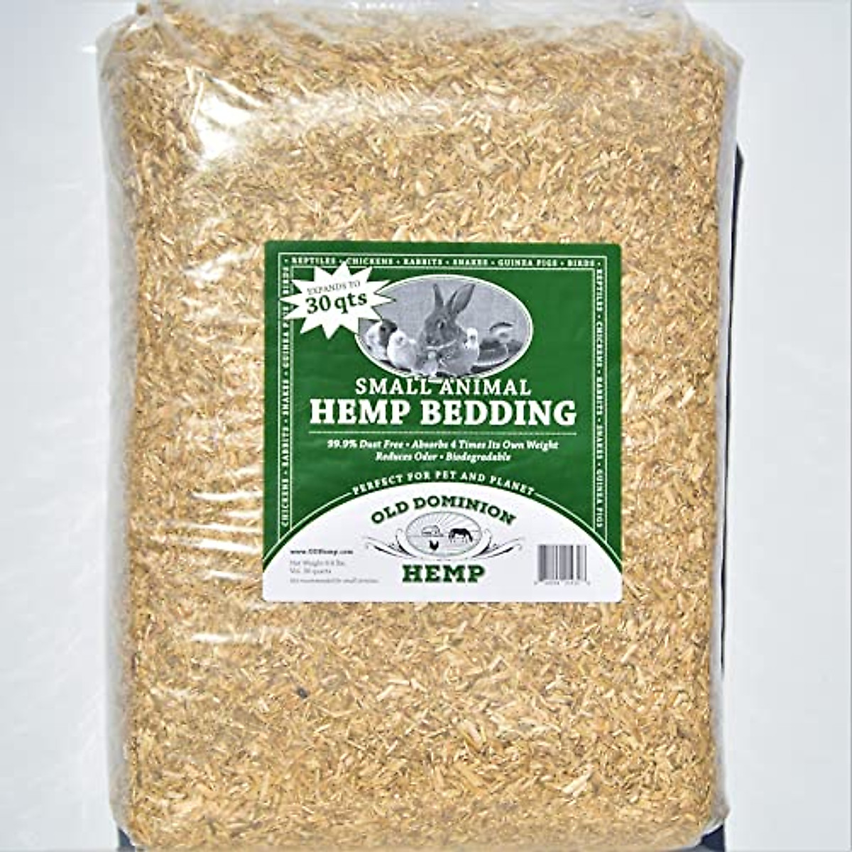 Old Dominion Hemp Small Animal Hemp Bedding, Low Du, Expands to 30 quarts, Reduces Odors, Chicken Bedding, Rabbit Bedding, Reptile Bedding, Hamer Bedding, Gerbil Bedding, Rat & Mice Bedding