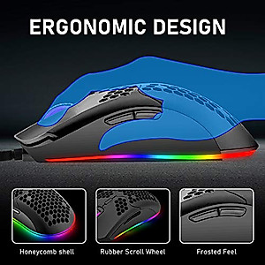 Mechanical Gaming Keyboard and Mouse Combo,87 Keys Compact Rainbow Backlit Keyboard,RGB Backlit 6400 DPI Lightweight Gaming Mouse with Honeycomb Shell for Windows PC Gamers