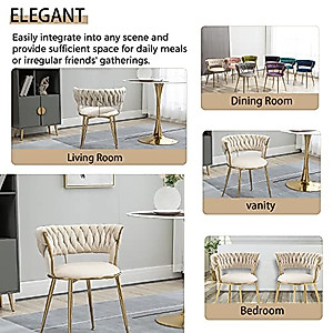 Nlur Velvet Dining Chairs Set of 2 Upholstered Side Chair Accent Chair Living Room Vanity Chair with Golden Legs for Dining Room Kitchen, Ivory