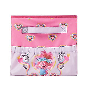 Idea Nuova Dreamworlds Trolls Kids Collapsible Storage Organizer Bin with Front Pocket,9" H x 10" W x 15" L