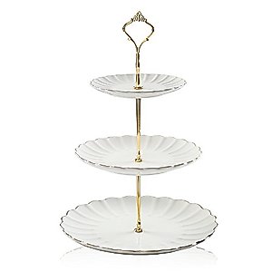 Sweejar 3 Tier Ceramic Cake Stand Wedding, Dessert Cupcake Stand for Tea Party Serving Platter (White)