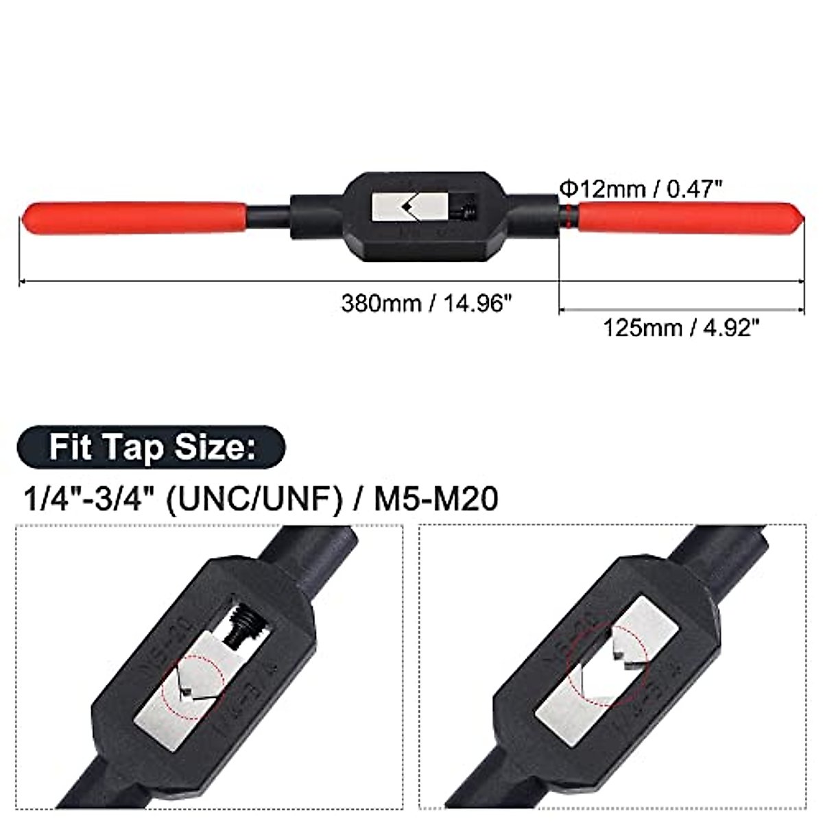 uxcell Adjustable Tap Wrench Handle for 1/4"-3/4" (UNC/UNF) / Metric M5-M20 Taps, Thread Tap Holder Reamer Hand Tapping Tool for Machinist Repair with Plastic Dipped Handle