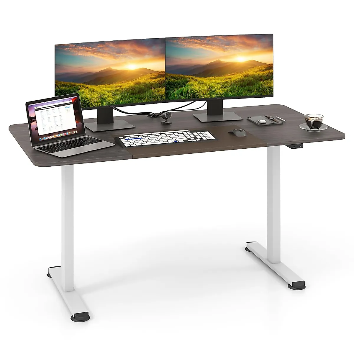 Tangkula 55 x 28 Inch Large Electric Standing Desk, Height Adjustable Sit to Stand Desk with Powerful Motor & Anti-Collision Design, Ergonomic Stand Up Workstation with Metal Frame, Home Office Desk
