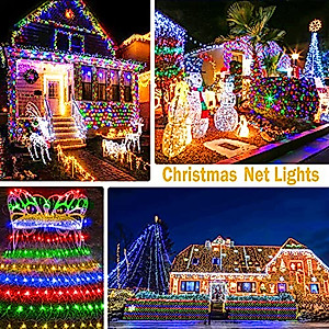 KNONEW Christmas Net Lights 360 LEDs 13ft x 6.6ft Outdoor Mesh Lights Connectable Waterproof 8 Modes & Timer Remote Plug-in Net Fairy Lights for Bushes Garden Party Wedding Holiday,Multicolor