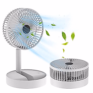 Maelifu Folding Fan Quiet 3- Speed Wind Highly Stretchable Simulated Natural Wind 180 ° Adjustment Battery Powered or USB Powered Home Desk Bedroom Portable Travel Mini Decorative Fan (White) (White)