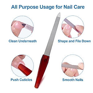 Metal Nail File (6 Pcs), Nail Files for Natural Nails Made of Stainless Steel, Sword Fingernail Files with Sharp Pointed Tip Non Slip Handle, Diamond Finger Nail Filers for Women Sapphire Grit