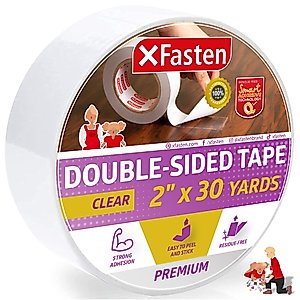 XFasten Double Sided Tape Clear, Removable, 2-Inch by 30-Yards, Ideal as a Gift Wrap Tape, Holding Carpets, and Woodworking
