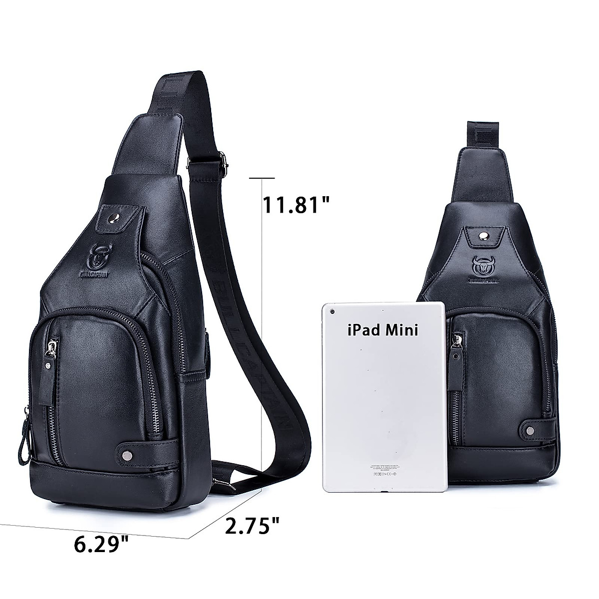 LUKZIJAES Genuine Leather Sling Bag for Men Crossbody Shoulder Chest Pack Hiking Casual Daypack Outdoor Travel Backpack (#1-Black)