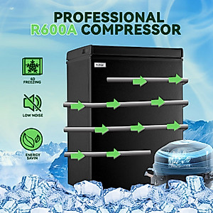 Chest Freezer Small Deep Freezer Black 3.5 Cu.Ft Free-Standing Top Door Freezer Adjustable 7 Thermostat and Removable Basket Open Garage Basement Apartment Kitchen Business