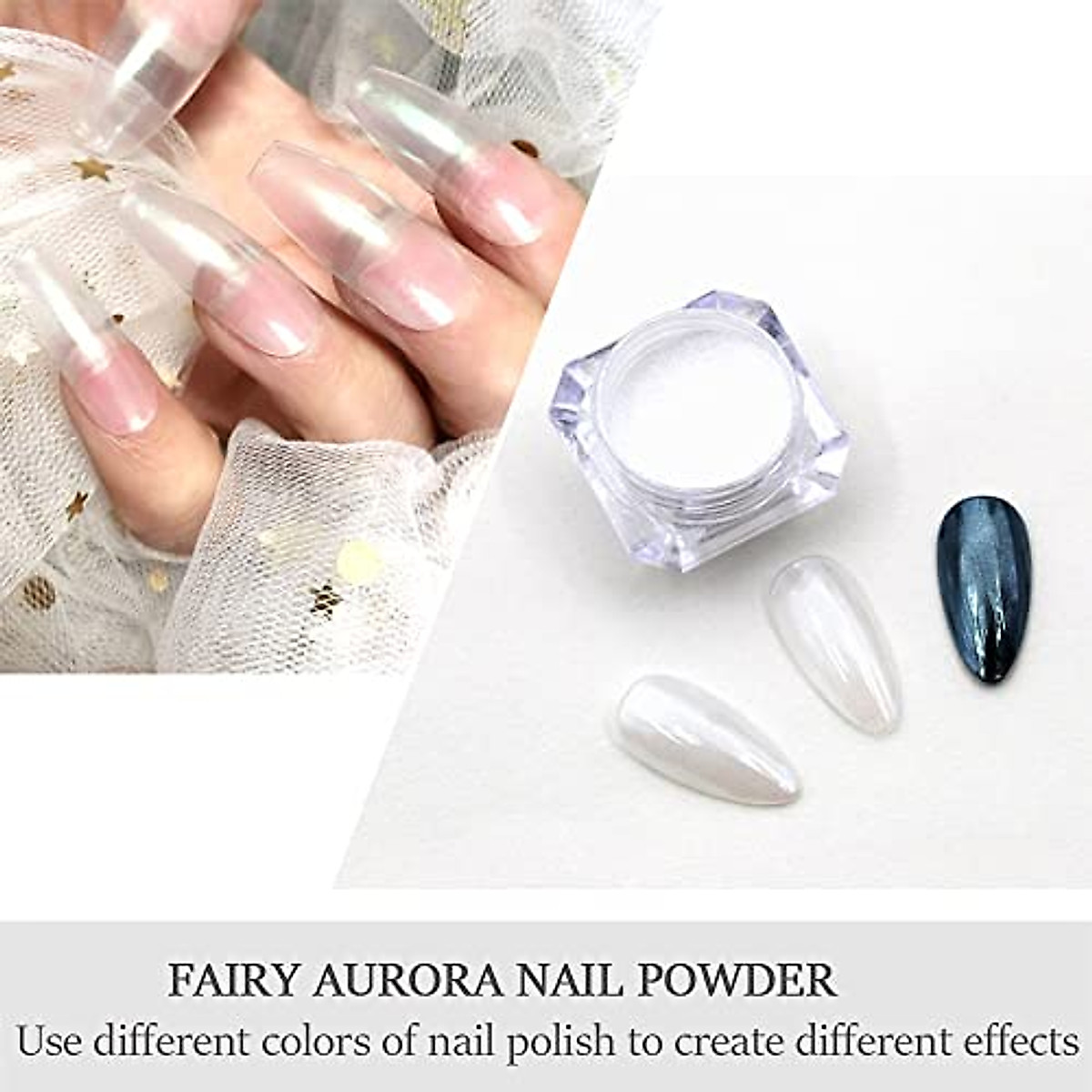 White Pearl Chrome Nail Powder, Pearlescent White Nail Art Jewelry Glitter Powder Mirror Effect Aurora Magic Pearlescent Symphony Mermaid Pearl Neon Nail Powder,DIY Nail Art Decorations Manicure Tool