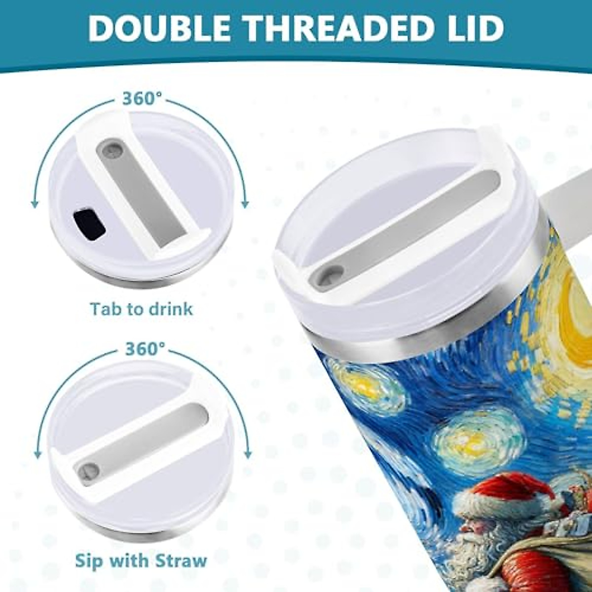 RPLIFE Christmas Santa Claus Starry Night 40 Oz Tumbler with Handle and Straw, Stainless Steel Cups with Lid, Tumblers for Women