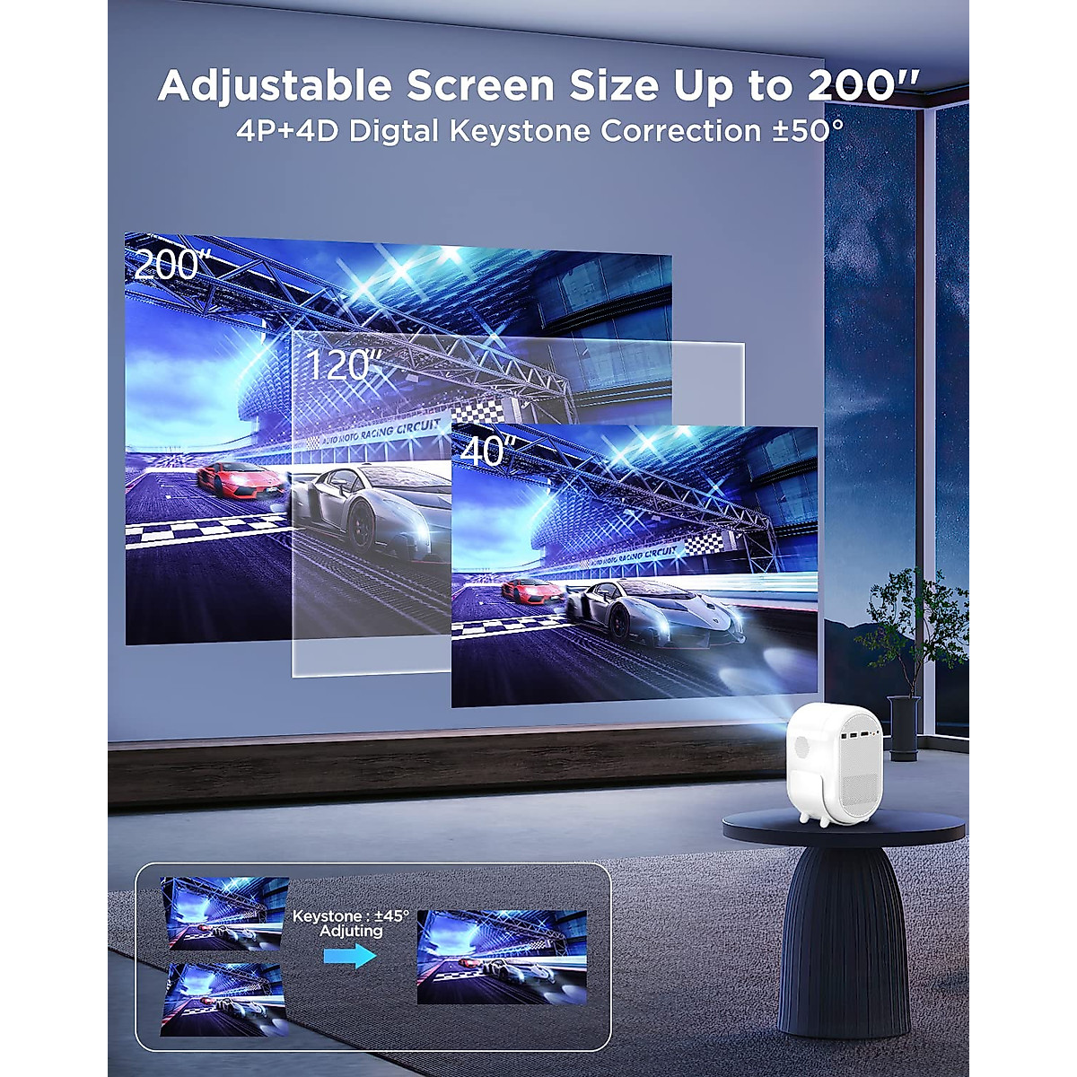 Mini Projector with 5G WiFi and Bluetooth, GUSOYO DX8 15000L Native 1080P Outdoor Projector 4K Supported, Portable Movie Projector for Home Theater, Compatible with iOS/Android/PS5/HDMI/TV Stick