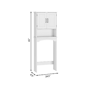 GarveeHome Over The Toilet Storage Cabinet, Double Door Bathroom Storage Organizer with Anti-Tip Device, Small Freestanding Space Saver with Open Shelf，White