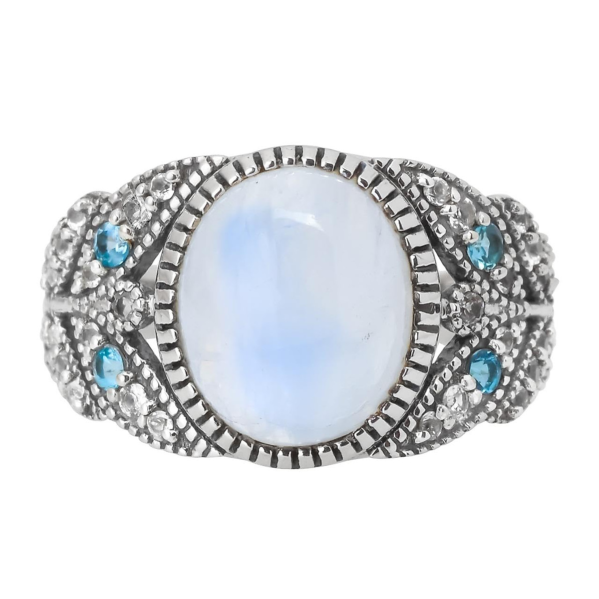 YoTreasure Rainbow Moonstone Swiss Blue Topaz 925 Sterling Silver Designer Ring Jewelry
