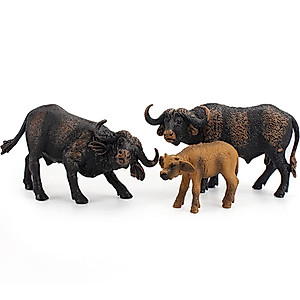 3 Pcs African Safari Bull Action Figure Toy, Realistic Buffalo Figurines Collection Playset Preschool Science Educational Learn Cognitive Props，